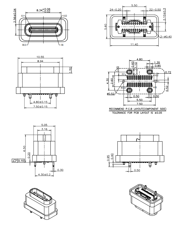 Vertical 24Pin IPX6 Waterproof USB Type C Female Connector,H=6.5MM Vertical 24Pin IPX6 Waterproof USB Type C Female Connector,H=6.5MM